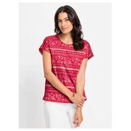 Print-Shirt Inspirationen "Print-Shirt", Damen, Gr. 52, rot (erdbeere, ecru, bedruckt), 100% Baumwolle, bedruckt, gemustert, mehrfarbig, Rundhals, Shirts