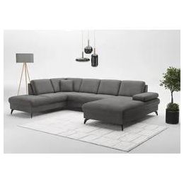Sit & More Wohnlandschaft SIT & MORE "Morris Jubi U-Form, B: 300 cm", grau, B:300cm H:83cm T:202cm, 100% Polyester, Sofas, Wohnlandschaft, mit Armteilfunktion & 1 Zierkissen, optional Bettfunktion