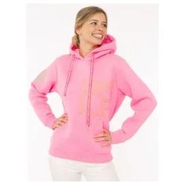 Hoodie Zwillingsherz "Alissa 2.0", Damen, Gr. L, pink (neonpink), Sweatware, Obermaterial: 50% Baumwolle, 50% Polyester, bedruckt, unifarben, h&uuml;ftbedeckend, ohne Ausschnitt, Rippb&uuml;ndchen, Sweatshirts Hoodie, mit SMILE Stickerei vorne und hinten