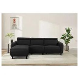 Ecksofa OTTO HOME "SKAANE Lederoptik, L-Form, 274 cm, manuelle/elektrische Relaxfunktion", schwarz, B:274cm H:100cm T:181cm, 100% Polyurethan, Sofas, Ecksofa, rundes Design, Kopfteilverstellung, Federkernpolsterung