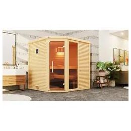 Sauna Weka "Design-Sauna CUBILIS 2", beige (natur), Saunaofen, integrierte Steuerung, 9 kW, Saunen, Blockbohlen im WekaLine-Profil, Fensterelement, Ganzglast&uuml;r