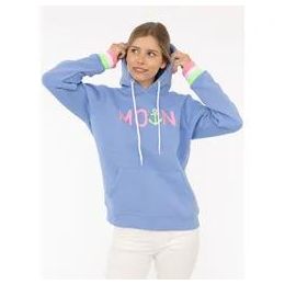 Hoodie Zwillingsherz "Rahel", Damen, Gr. M, blau, Obermaterial: 50% Baumwolle, 50% Polyester, bedruckt, unifarben, h&uuml;ftbedeckend, ohne Ausschnitt, Rippb&uuml;ndchen kontrastfarben, Sweatshirts Hoodie, mit "MOIN" und Anker Stickerei, kontrastfarbigen &Auml;rmelb&uuml;ndchen