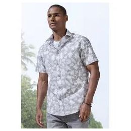 Beach Time Hawaiihemd BEACHTIME "Regular fit", Herren, Gr. M (39/40), N-Gr, grau (grau, bedruckt), Web, Obermaterial: 100% Baumwolle, gemustert, regular fit, ohne Ausschnitt, abgesteppte Kante, Hemden Hawaiihemd, Kurzarm, Freizeithemd mit Palmenprint, reine Baumwolle
