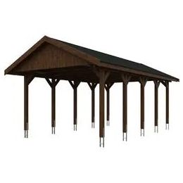 Skan Holz Einzelcarport SKANHOLZ "Wallgau", braun (nussbaum), B/H/T: 430cm x 215cm x 750cm, Carports, mit schwarzen Dachschindeln