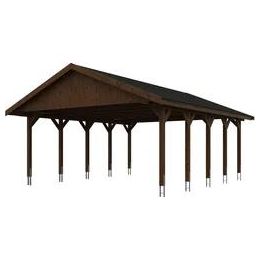 Skan Holz Doppelcarport SKANHOLZ "Wallgau", braun (nussbaum), B/H/T: 620cm x 215cm x 750cm, Carports, mit schwarzen Dachschindeln