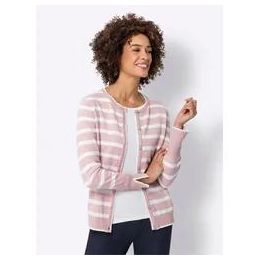 Strickjacke Classic Basics, Damen, Gr. 44, rosa (ros&eacute;, ecru, geringelt), 100% Polyacryl, gemustert, gestreift, mehrfarbig, Strickjacken Strickjacke