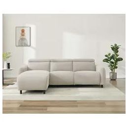 Ecksofa OTTO HOME "SKAANE in Cord, L-Form, 274 cm, manuelle u. elektrische Relaxfunktion", beige (creme), B:274cm H:100cm T:181cm, 100% Polyester, Sofas, Ecksofa, rundes Design, Kopfteilverstellung, Federkernpolsterung