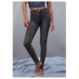 Jeansleggings Lascana, Damen, Gr. 40, N-Gr, schwarz (schwarz washed), Denim/Jeans, Obermaterial: 74% Baumwolle, 24% Polyester, 2% Elasthan, figurbetont 7/8-L&auml;nge, Jeans, 7/8-L&auml;nge in Skinny-Form, Stretch-Denim, Basic