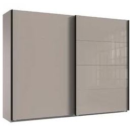 Kleiderschrank wimex "Tilburg, Metallgriffe, Made in Germany", grau (saharagrau, durchg&auml;ngige t&uuml;rfront glas saharagrau, absetzung grafit), B:270cm H:208cm T:65cm, Holzwerkstoff, Schr&auml;nke, Kleiderschrank, mit Schwebet&uuml;ren, jeweils 1 Glaselement, 180, 225 oder 270cm breit