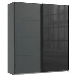 Kleiderschrank wimex "Tilburg, Metallgriffe, Made in Germany", schwarz (grafit, durchg&auml;ngige t&uuml;rfront glas schwarz, &acirc;bsetzung grafit), B:180cm H:208cm T:65cm, Holzwerkstoff, Schr&auml;nke, Kleiderschrank, mit Schwebet&uuml;ren, jeweils 1 Glaselement, 180, 225 oder 270cm breit
