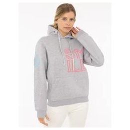 Hoodie Zwillingsherz "Alissa 2.0", Damen, Gr. S, grau (hellgrau), Sweatware, Obermaterial: 50% Baumwolle, 50% Polyester, bedruckt, unifarben, h&uuml;ftbedeckend, ohne Ausschnitt, Rippb&uuml;ndchen, Sweatshirts Hoodie, mit SMILE Stickerei vorne und hinten
