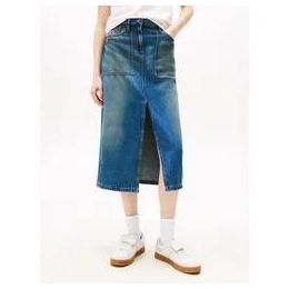 Tommy Hilfiger Jeansrock TOMMY JEANS "CLAIRE MIDI SKIRT UTILITY CI2037", Damen, Gr. 26, blau (denim medium), Denim/Jeans, Obermaterial: 100% Baumwolle, unifarben, ca. Mitte Wade, R&ouml;cke Jeansrock