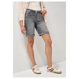 Shorts Cecil "Style Scarlett", Damen, Gr. 31, N-Gr, grau (mid grau used wash), Web, Obermaterial: 78% Baumwolle, 20% Polyester, 2% Elasthan, unifarben, regular fit ca. Mitte Oberschenkel, Hosen Shorts, Sommerhose im Five-Pocket Style