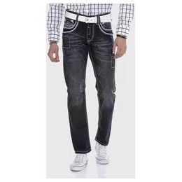 Cipo & Baxx Regular-fit-Jeans CIPO & BAXX "Jeans", Herren, Gr. 38, L&auml;nge 32, blau (dunkelblau), 100% Baumwolle, unifarben, regular fit lang, Jeans, mit Kontrastn&auml;hten