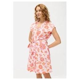 Hemdblusenkleid Lascana, Damen, Gr. 40, N-Gr, pink (pink, orange), Web, Obermaterial: 58% Viskose, 28% Baumwolle, 14% Leinen, bedruckt, figurumspielend kurz, tiefer V-Ausschnitt, Kleider, aus Leinenmix, mit Reverskragen, Alloverprint