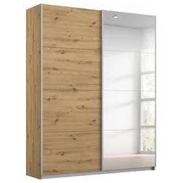 Schwebet&uuml;renschrank OTTO HOME "Kleiderschrank Schrank Garderobe Schlafzimmerschrank THANOS", eiche artisan mit spiegel, B:136cm H:197cm T:62cm, Holzwerkstoff, Schr&auml;nke, Schwebet&uuml;renschrank, Optional mit Spiegel, Metall-Griffleisten alufarben MADE IN GERMANY