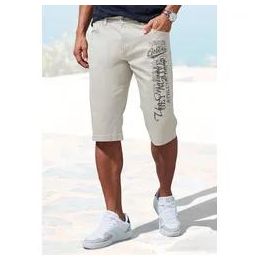 Bermudas John Devin "aus elastischer Baumwollmischung", Damen, Gr. 33, N-Gr, beige, Web, Obermaterial: 98% Baumwolle, 2% Elasthan, unifarben, bequem kurz, Hosen Bermudas, mit gro&szlig;em Druck auf dem Bein, 3/4 Shorts