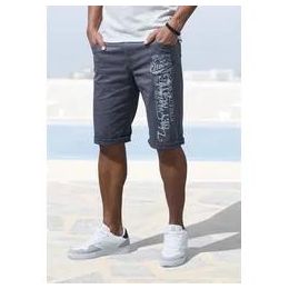 Bermudas John Devin "aus elastischer Baumwollmischung", Damen, Gr. 33, N-Gr, grau (anthrazit), Web, Obermaterial: 98% Baumwolle, 2% Elasthan, unifarben, bequem kurz, Hosen Bermudas, mit gro&szlig;em Druck auf dem Bein, 3/4 Shorts