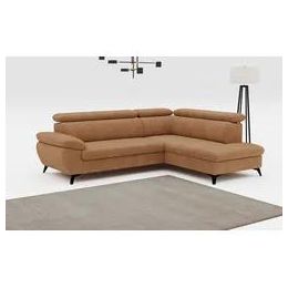 Ecksofa COTTA "Hudson L-Form, B: 256 cm", braun (cognac), B:256cm T:207cm, Sofas, Ecksofa, mit Kopfteilverstellung, optional Bettfunktion & Bettkasten