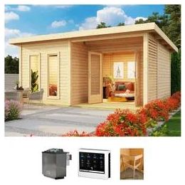 Saunahaus Konifera "Maiko 5 SET B", beige (natur), Bio-Ofen, externe Steuerung, 9 kW, Saunen, Ofen 9 kW Bio externe Strg easy