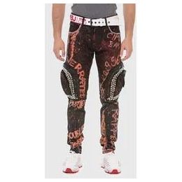 Cipo & Baxx Cargojeans CIPO & BAXX "Jeans", Herren, Gr. 34, L&auml;nge 32, rot (burgundy), 98% Baumwolle, 2% Elasthan, gemustert, regular fit lang, Jeans, mit Cargo-Taschen