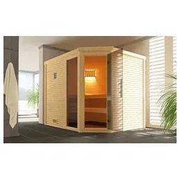 Sauna Weka "Design-Sauna CUBILIS 3", beige (natur), Bio-Ofen, externe Steuerung, 9 kW, Saunen, Blockbohlen im WekaLine-Profil