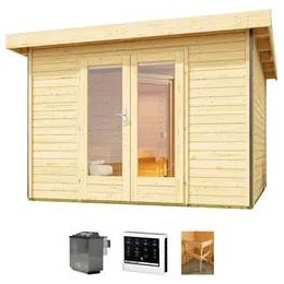 Saunahaus Konifera "Maiko 1 SET B", beige (natur), Bio-Ofen, externe Steuerung, 9 kW, Saunen, Ofen 9 kW Bio externe Strg easy