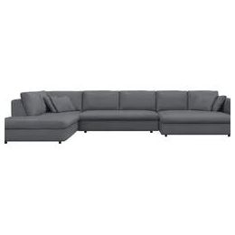 Wohnlandschaft FLEXLUX "Lovane, U-Form, bequem und komfortabel", blau (navy blau), B:400cm H:84cm T:272cm, 62% Polyester/14% Cotton/7% Linen, Sofas, Wohnlandschaft, Weich & anschmiegsam, gro&szlig;e Sitztiefe auf Kaltschaum, Dekokissen inkl.