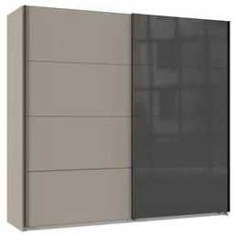 Kleiderschrank wimex "Tilburg, Metallgriffe, Made in Germany", schwarz (saharagrau, durchg&auml;ngige t&uuml;rfront glas schwarz, absetzung grafit), B:225cm H:208cm T:65cm, Holzwerkstoff, Schr&auml;nke, Kleiderschrank, mit Schwebet&uuml;ren, jeweils 1 Glaselement, 180, 225 oder 270cm breit