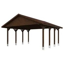Skan Holz Doppelcarport SKANHOLZ "Wallgau", braun (nussbaum), B/H/T: 620cm x 215cm x 600cm, Carports, mit roten Dachschindeln