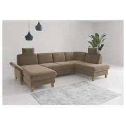 Wohnlandschaft Home Affaire "Rochelle, U-Form", braun (hellbraun), B:314cm H:90cm T:195cm, 100% Polyester, Sofas, Wohnlandschaft, optional mit Armteilverstellung, mit Bettfunktion & Bettkasten
