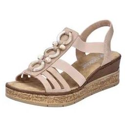Keilsandalette Rieker, Damen, Gr. 42, beige (hellbeige), Lederimitat, Schuhe, Sommerschuh, Plateausandale, Schlupfschuh mit seitlichen Gummiz&uuml;gen