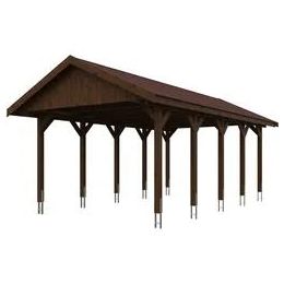 Skan Holz Einzelcarport SKANHOLZ "Wallgau", braun (nussbaum), B/H/T: 430cm x 215cm x 750cm, Carports, mit roten Dachschindeln