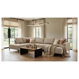 Wohnlandschaft Home Affaire "Tournon U-Form, XXL Sofa, Breite 333 cm, Webstoff, Chenille", braun (cappuccino), B:333cm H:85cm T:198cm, 100% Polyester, Sofas, Wohnlandschaft, Designsofa im nordischen Stil, Wellenunterfederung, Metallf&uuml;&szlig;e