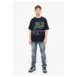 T-Shirt name it "NKMJAHI MINECRAFT NREG SS TOP NOOS BFU", Jungen, Gr. 134/140, blau (navy blazer), Jersey, Obermaterial: 100% Baumwolle, bedruckt, relaxed fit normal, Rundhals, Shirts T-Shirt