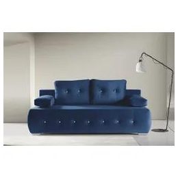 Schlafsofa WERK2 "Monaco Design Bettsofa, pflegeleichter Samtoptik Bezug, Breite 205cm", blau, B:205cm H:90cm T:105cm, 100% Polyester, Sofas, Schlafsofa, 2-Sitzer Schlafcouch mit Bettkasten & funkelnden Ziersteinchen