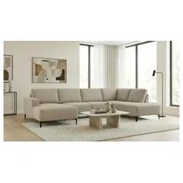 Wohnlandschaft Home Affaire "Tournon U-Form, XXL Sofa, Breite 333 cm, Webstoff, Chenille", braun (light braun), B:333cm H:85cm T:198cm, 100% Polyester, Sofas, Wohnlandschaft, Designsofa im nordischen Stil, Wellenunterfederung, Metallf&uuml;&szlig;e