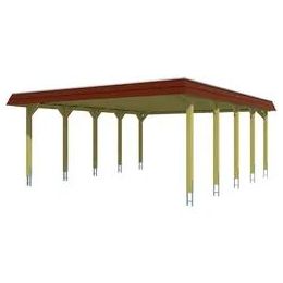 Skan Holz Doppelcarport SKANHOLZ "Spreewald", gr&uuml;n, B/H/T: 585cm x 215cm x 741cm, Carports, mit Aluminiumdach, rote Blende