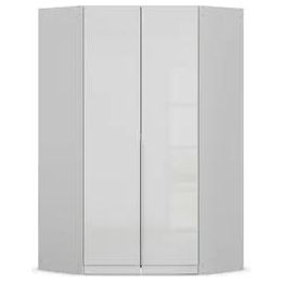 Eckkleiderschrank OTTO HOME "Kleiderschrank Schrank Ankleidezimmer Schlafzimmer Garderobe AGORDO", grau (seidengrau, glas seidengrau), B:117cm H:210cm T:117cm, Holzwerkstoff, Schr&auml;nke, Eckkleiderschrank, mit Glast&uuml;ren, voll ausgestattet mit viel Stauraum MADE IN GERMANY