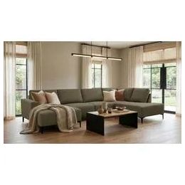 Wohnlandschaft Home Affaire "Tournon U-Form, XXL Sofa, Breite 333 cm, Webstoff, Chenille", gr&uuml;n (olive), B:333cm H:85cm T:198cm, 100% Polyester, Sofas, Wohnlandschaft, Designsofa im nordischen Stil, Wellenunterfederung, Metallf&uuml;&szlig;e