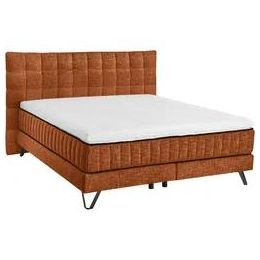 Boxspringbett "Baldwin", orange, B:202cm L:212cm, 100% Polyester, SET ONE BY Musterring, Komplettbetten, Boxspringbett, mit Duo-Matratze, Kopfteil mit quadratischer Steppung, 180 x 200 cm