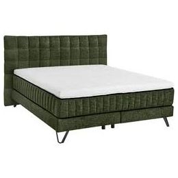 Boxspringbett "Baldwin", gr&uuml;n, B:202cm L:212cm, 100% Polyester, SET ONE BY Musterring, Komplettbetten, Boxspringbett, mit Duo-Matratze, Kopfteil mit quadratischer Steppung, 180 x 200 cm