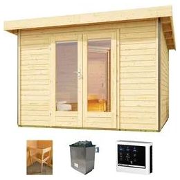 Saunahaus Konifera "Maiko 1 SET A", beige (natur), Saunaofen, externe Steuerung, 9 kW, Saunen, Ofen 9 KW externe Strg easy