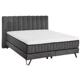 Boxspringbett "Baldwin", grau (anthrazit), B:202cm L:212cm, 100% Polyester, SET ONE BY Musterring, Komplettbetten, Boxspringbett, Liegefl&auml;che 180 x 200 cm, Duo-Matratze, Kopfteil mit Steifensteppung