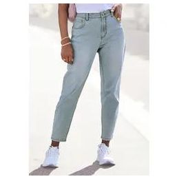 Mom-Jeans Lascana, Damen, Gr. 40, N-Gr, blau (light blau washed), Denim/Jeans, Obermaterial: 98% Baumwolle, 2% Elasthan, figurbetont kn&ouml;chellang, Jeans, mit hohem Bund. elastische Denimware, Topseller
