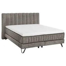 Boxspringbett "Baldwin", grau, B:202cm L:212cm, 100% Polyester, SET ONE BY Musterring, Komplettbetten, Boxspringbett, Liegefl&auml;che 180 x 200 cm, Duo-Matratze, Kopfteil mit Steifensteppung