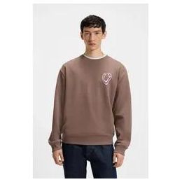 HUGO BOSS Sweatshirt HUGO BLUE "Oversized Crew", Damen, Gr. L (40), braun (rust, copper 223), Sweatware, Obermaterial: 100% Baumwolle, bedruckt, loose fit h&uuml;ftbedeckend, Rundhals, Rippb&uuml;ndchen, Sweatshirts Sweatshirt, Rundhals, mit Print