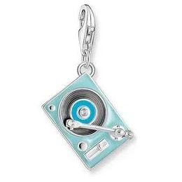 Charm-Einh&auml;nger Thomas Sabo "Plattenspieler-Motiv", silber (silberfarben, blau, t&uuml;rkis, schwarz, kristallwei&szlig;, kristallwei&szlig;), Charms, Damen, Silber 925 (recycelt), mit Zirkonia (synth.)