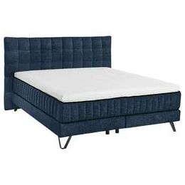 Boxspringbett "Baldwin", blau, B:202cm L:212cm, 100% Polyester, SET ONE BY Musterring, Komplettbetten, Boxspringbett, mit Duo-Matratze, Kopfteil mit quadratischer Steppung, 180 x 200 cm