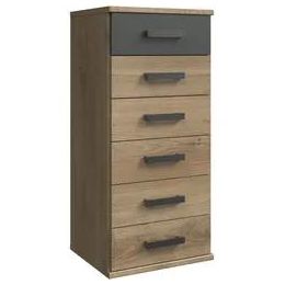 Schubkastenkommode wimex "Cork, Hochkommode, Highboard 46/40/103cm, Made in Germany", plankeneiche nachbildung, absetzung grafit, B:46cm H:103cm T:40cm, Spanplatte, Sideboards, industrial Design, rustikaler Look, 6 Schubladen